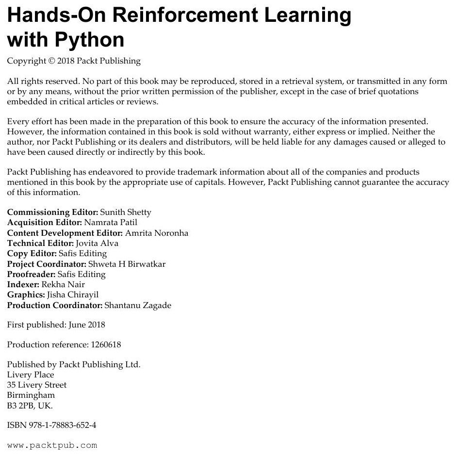 Hands-On Reinforcement Learning with Python — фото 1