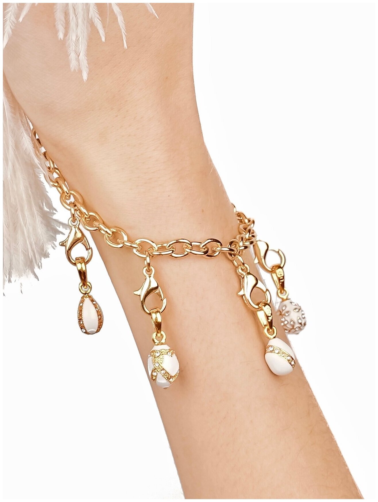 Браслет-цепочка, кристалл, эмаль