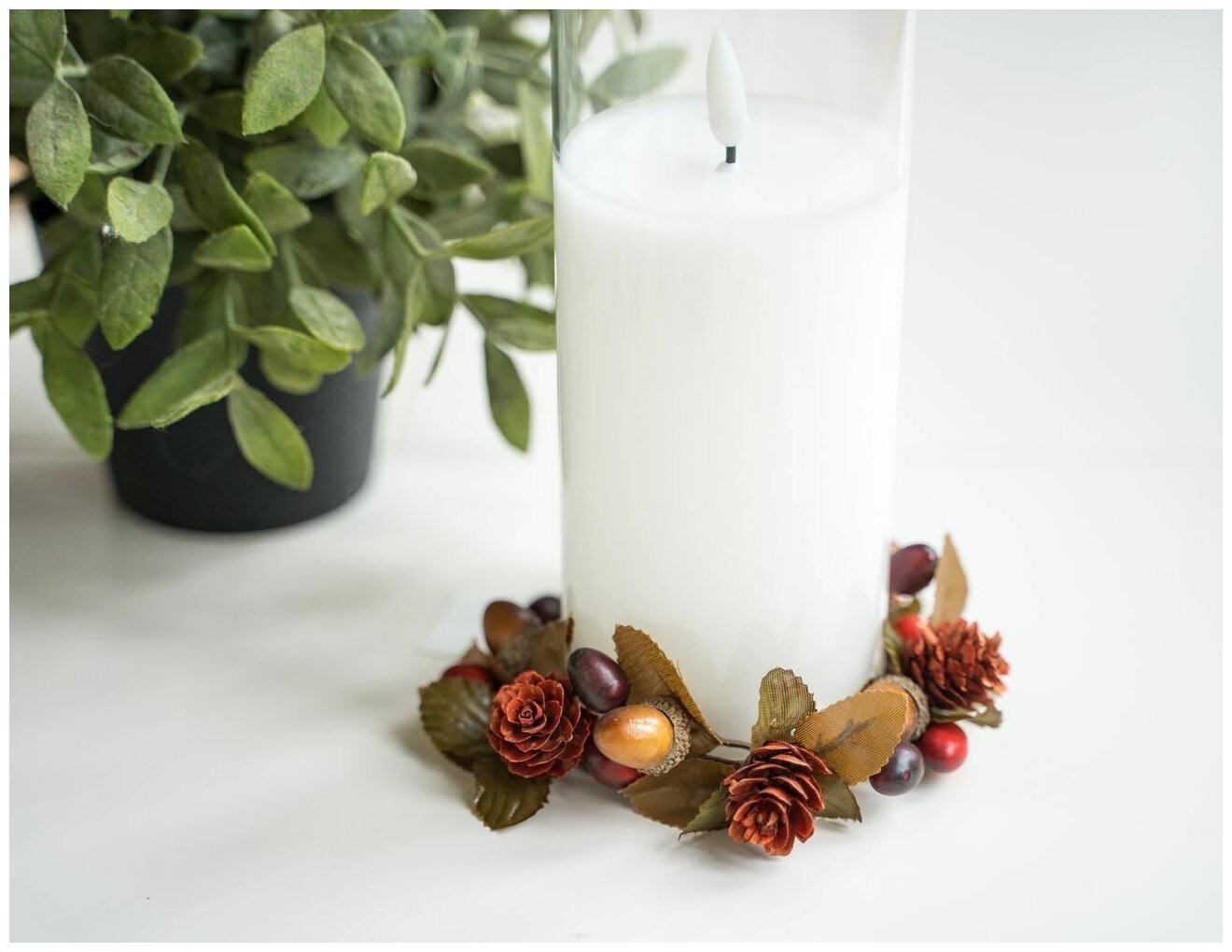 Мини-венок для свечей и декорирования шишки И жёлуди, 12 см, Swerox E246-OB