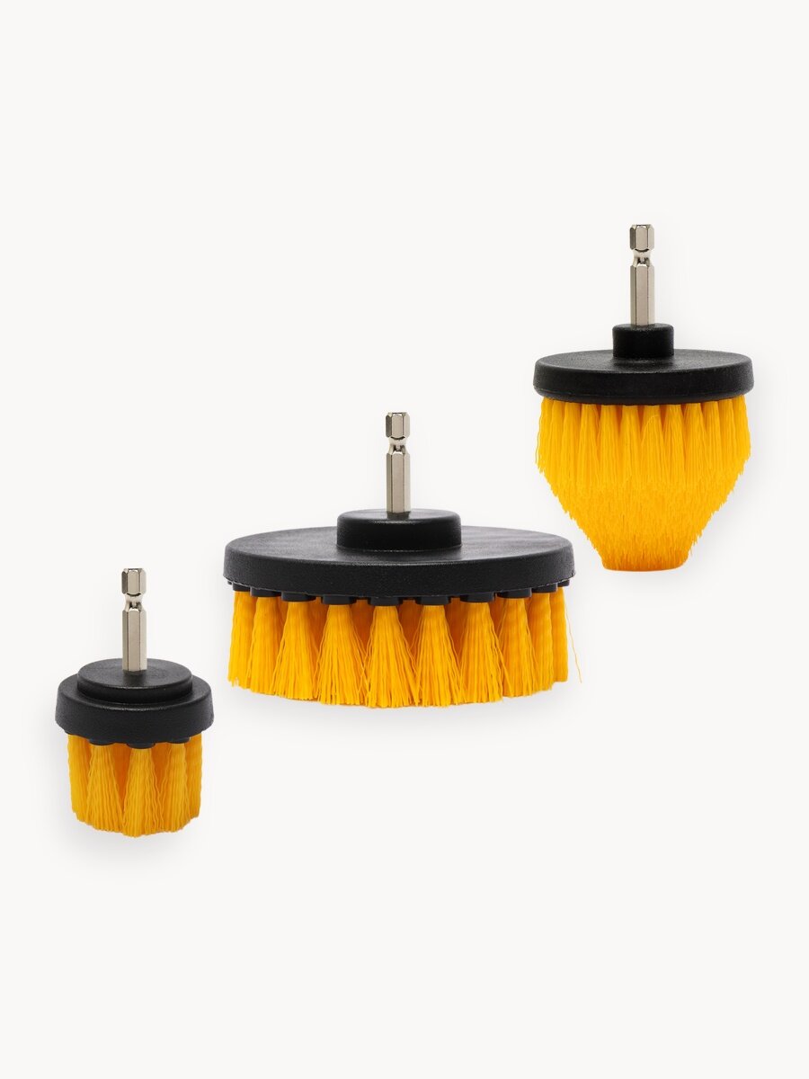 Комплект щеток для шуруповерта и дрели для детейлинга и химчистки 100мм+64мм+50мм, средняя жесткость