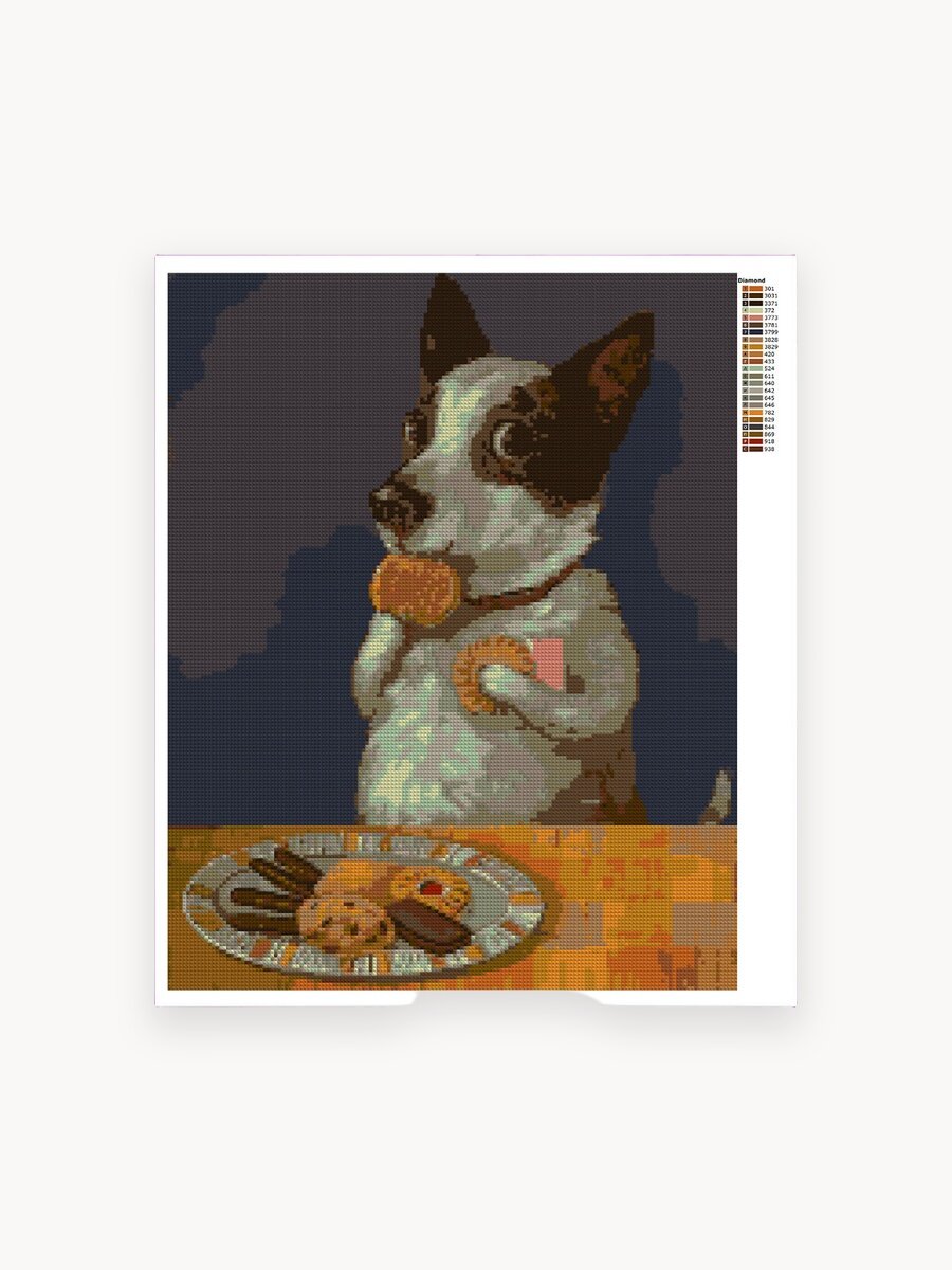 Алмазная мозаика без подрамника - вышивка Пес с печеньками 40 х 50 см