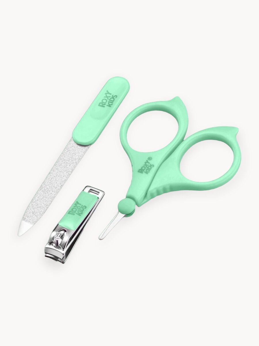 ROXY-KIDS Маникюрный набор для новорожденных 3 в 1 детские ножницы для маникюра, кусачки для ногтей, пилочка 0+, цвет зеленый
