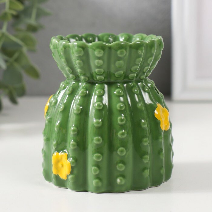 Аромалампа для эфирных масел Кактус с цветочками, керамика, 8×8×8.5 см