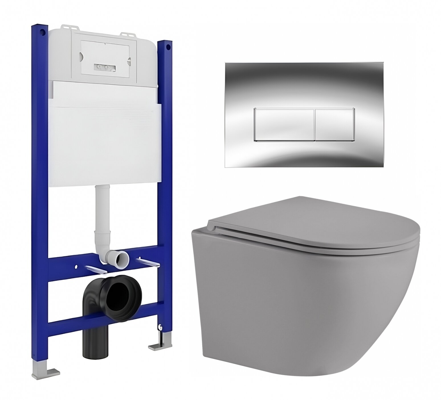 Комплект 3 в 1 инсталляция Enio Tecnico 50 EN8050050 + Унитаз подвесной Weltwasser WW Merzbach 043 MT-GR + кнопка хром Rettangolo