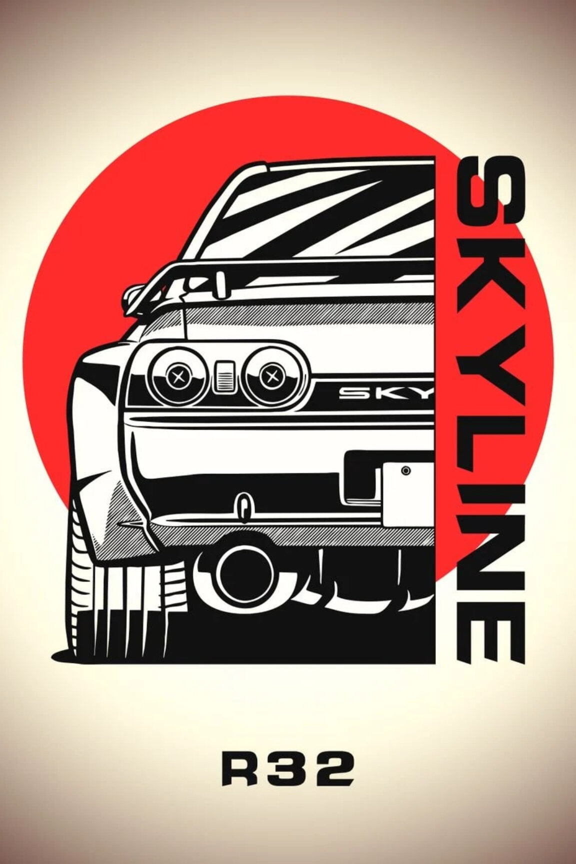 Постер / Плакат / Картина JDM White. Nissan Skyline R32 60х40 см