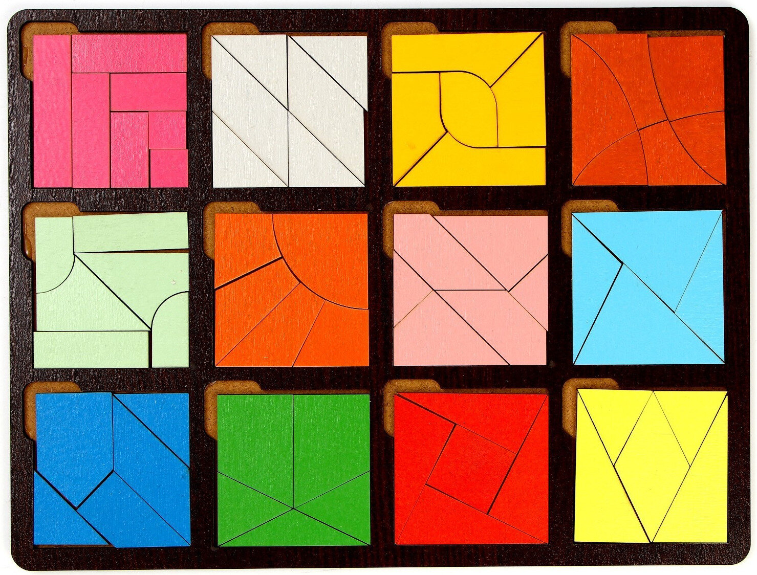 Обучающая логическая игра "Собери квадрат", деревянная рамка-вкладыш, развитие внимания, логики и моторики, 3 уровень