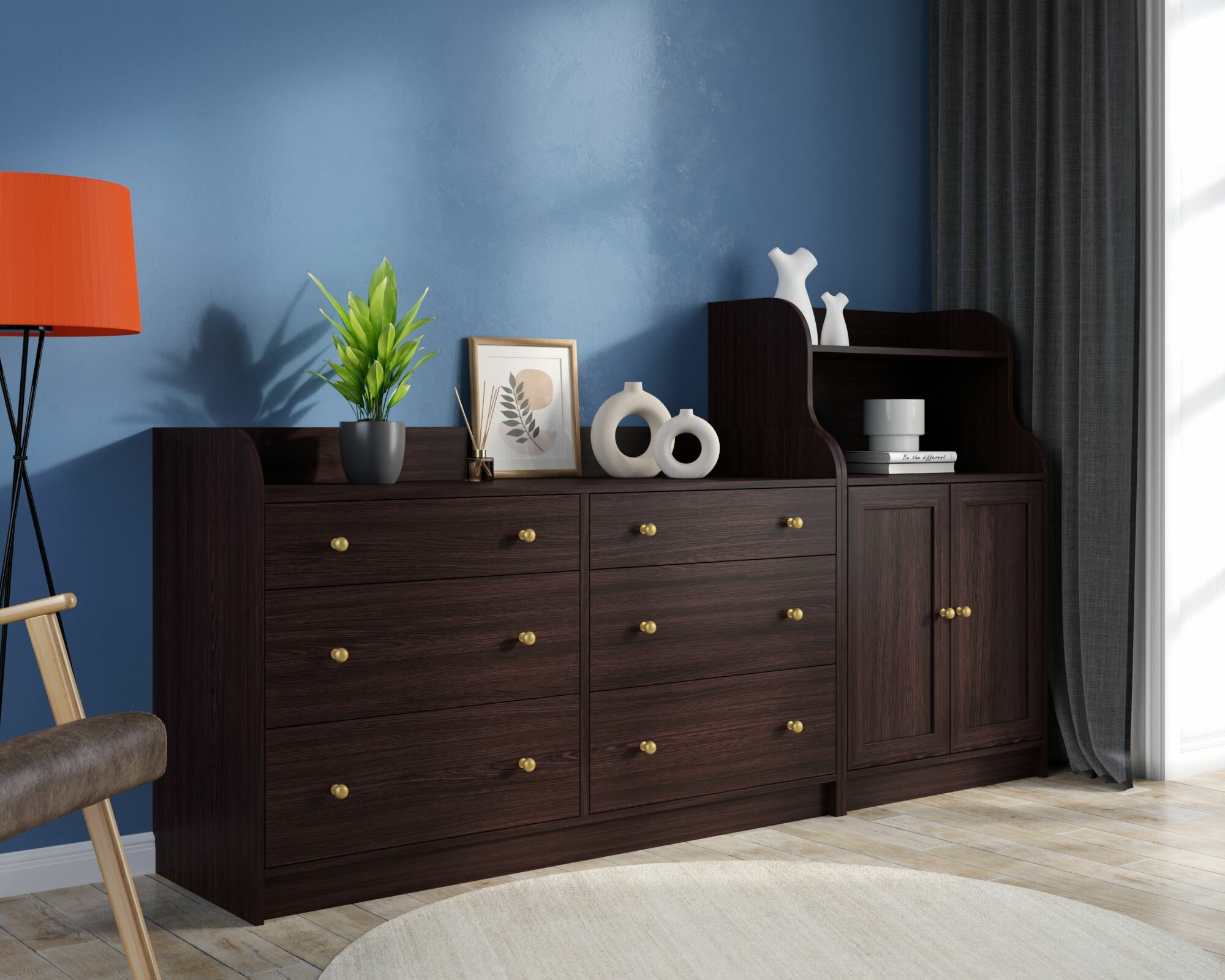 Комод с полками и ящиками Мебель на Руси "Хауга Венге цаво 5" 210х116х46