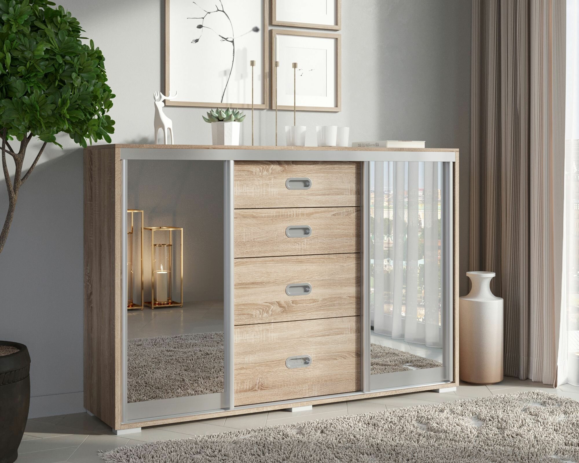 Комод для вещей "Рубин 4" 150х102х45, дуб сонома