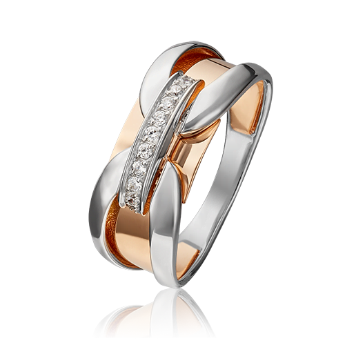 Кольцо PLATINA, комбинированное золото, 585 проба, фианит