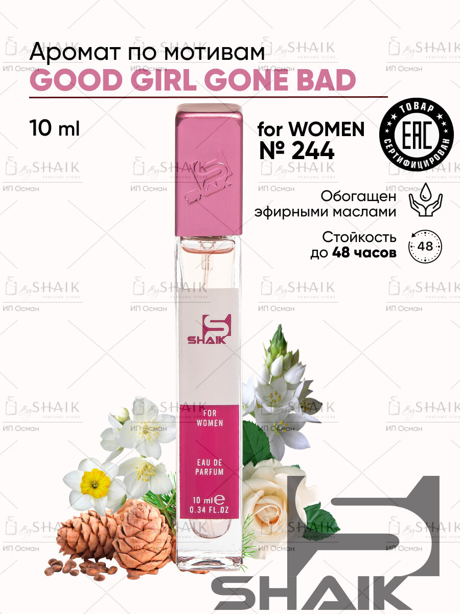 Парфюмерная вода для женщин SHAIK № 244 GOOD GIRL масляные духи женские туалетная вода женская гуд герл 10 мл