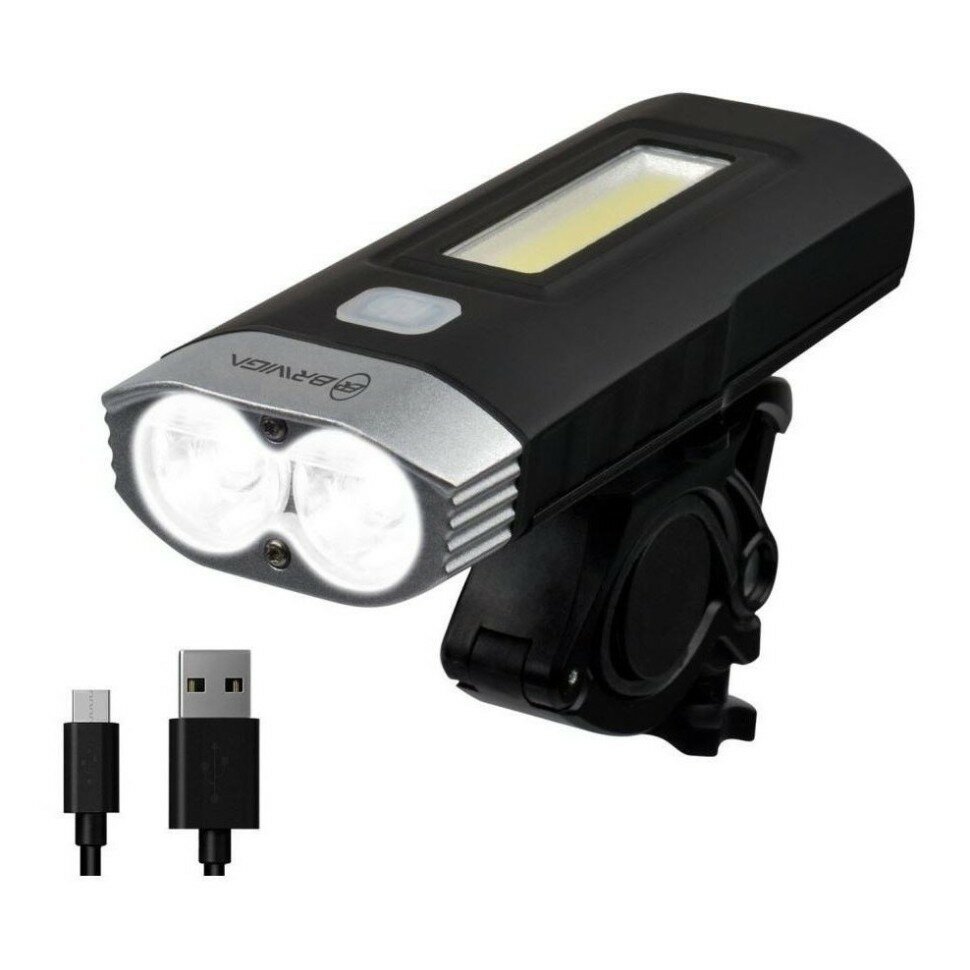 Велофонарь передний (фара) на руль Briviga USB 1000 Double (EBL-048A), многофункциональный.