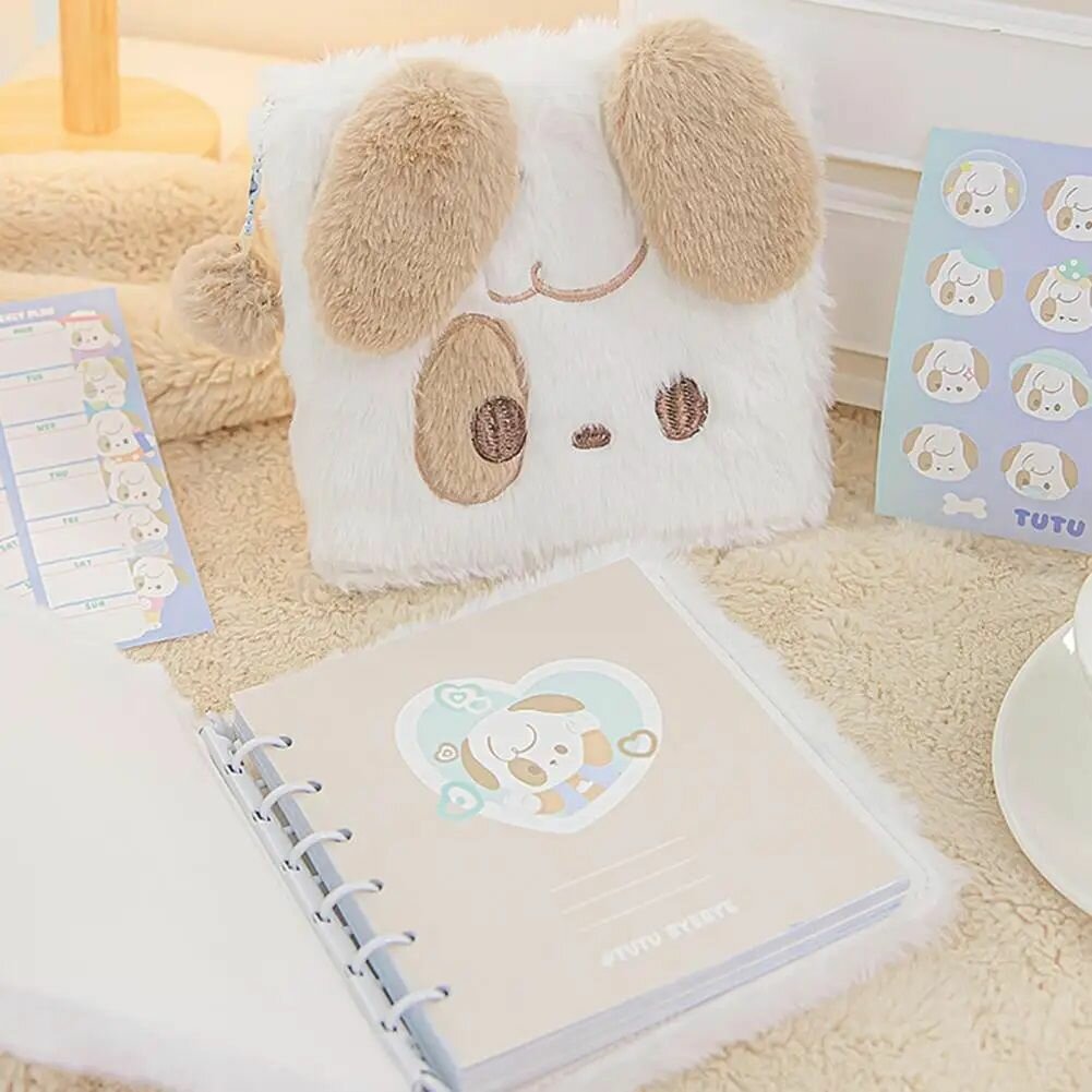 Блокнот большой плюшевый для записи на спирали . Собака