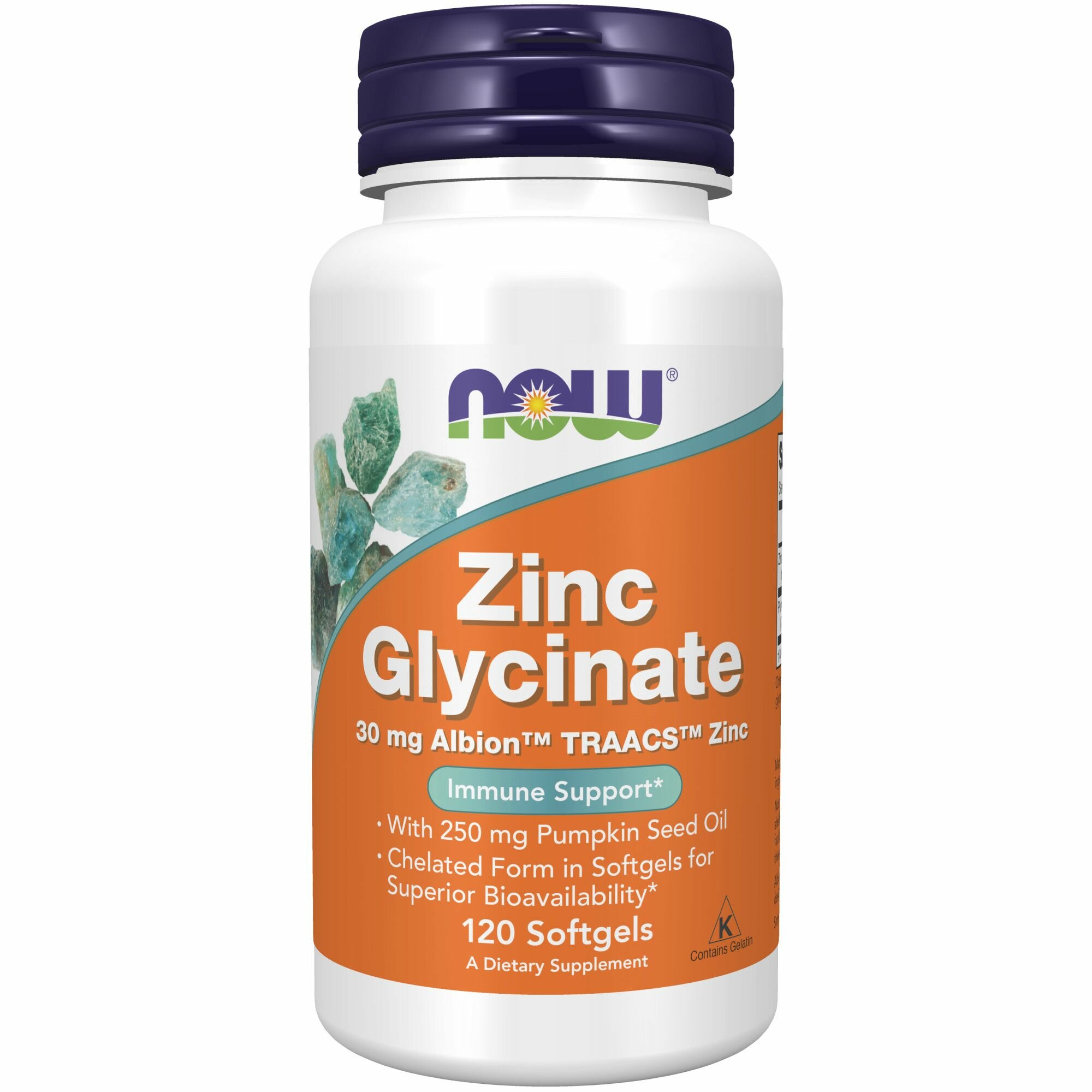NOW Zinc Glycinate 30 мг, Глицинат цинка, здоровье кожи и нормальный метаболизм, 120 капсул
