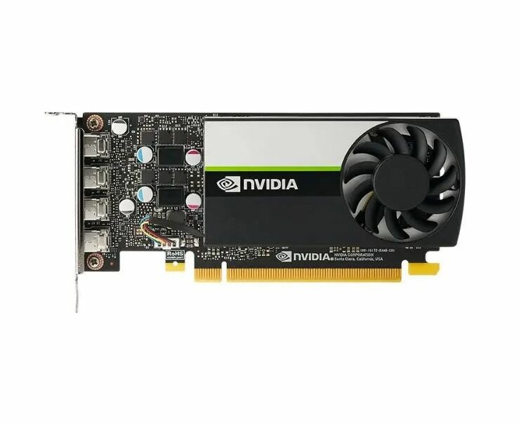 Видеокарта PNY PNY NVIDIA T1000 Bulk (VCNT1000-8GB-SB) - PCI Express 3.0, 8 ГБ, GDDR6, 128 бит, DisplayPort, miniDisplayPort, GPU 1065 МГц