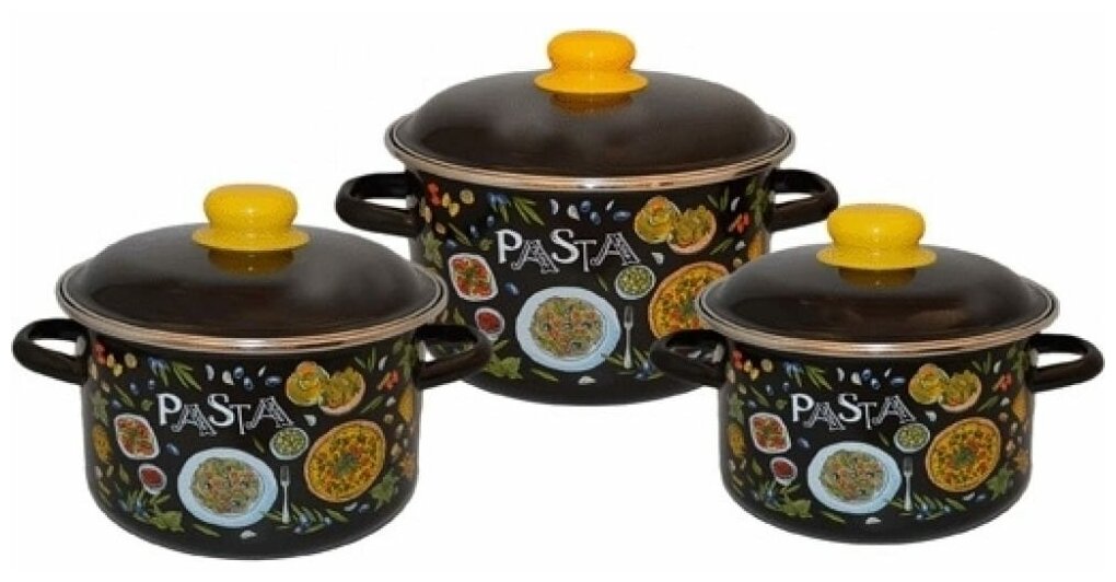 Набор кастрюль эмалиров. №02 "PASTA" черн. (2 + 3 + 4 Л) "стальэмаль" 1KB021M