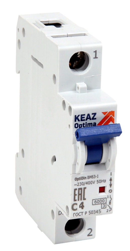 Автоматический выключатель КЭАЗ BM63-1C2-УХЛ3 OptiDin 1P 2А характеристика С 6кА с двумя заглушками, 260507 / электроавтомат