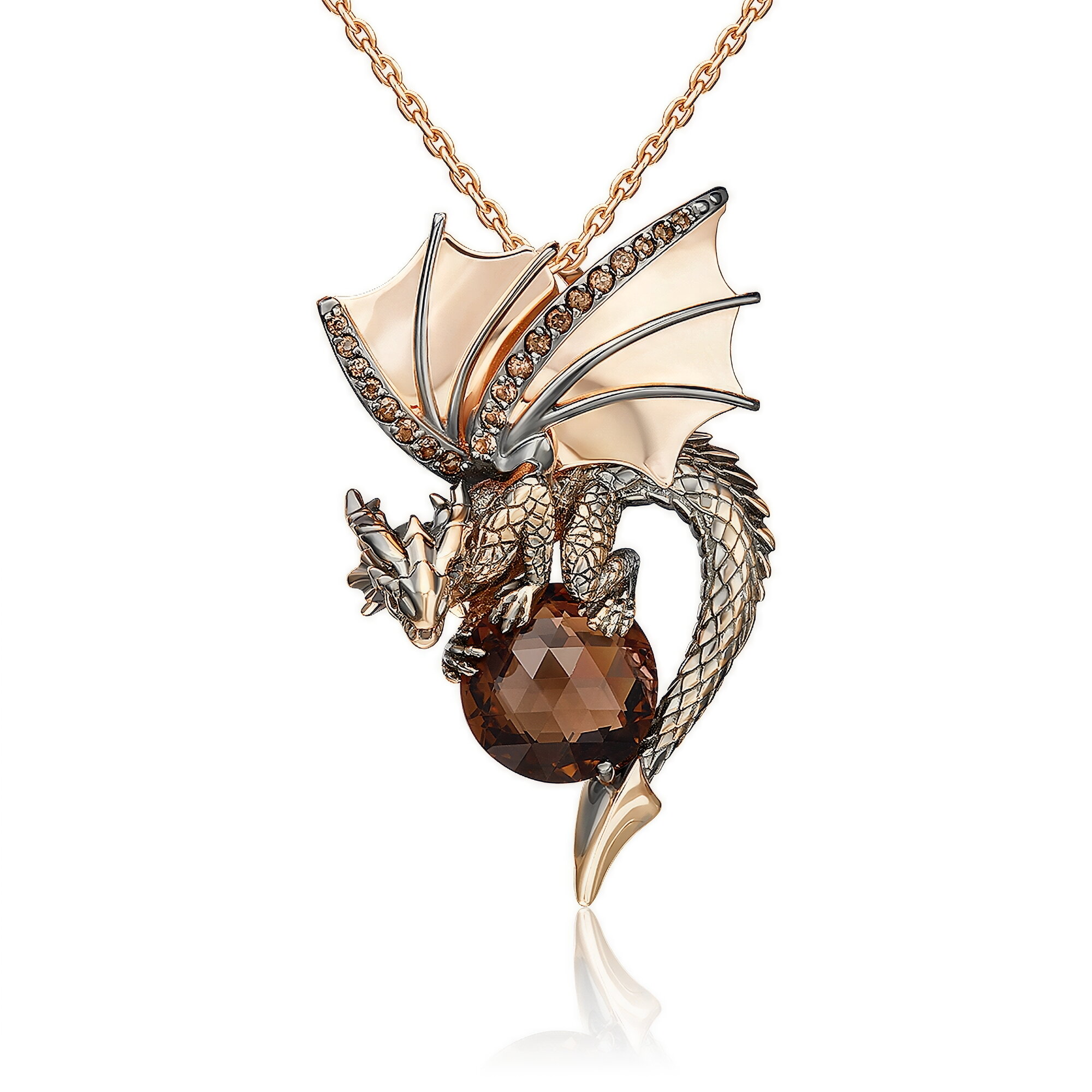 Подвеска, красное золото, 585 проба, кварц, цитрин