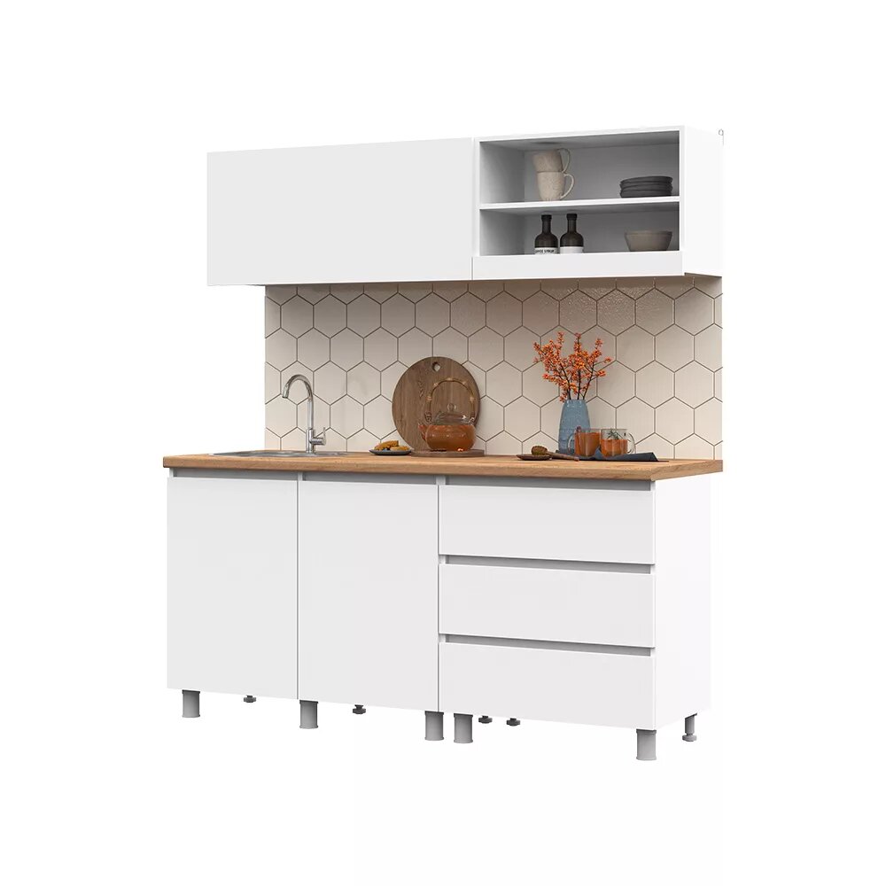 Кухня «Хелен» 1,7 шариковые направляющие, ЛДСП, белый/белый (1700)