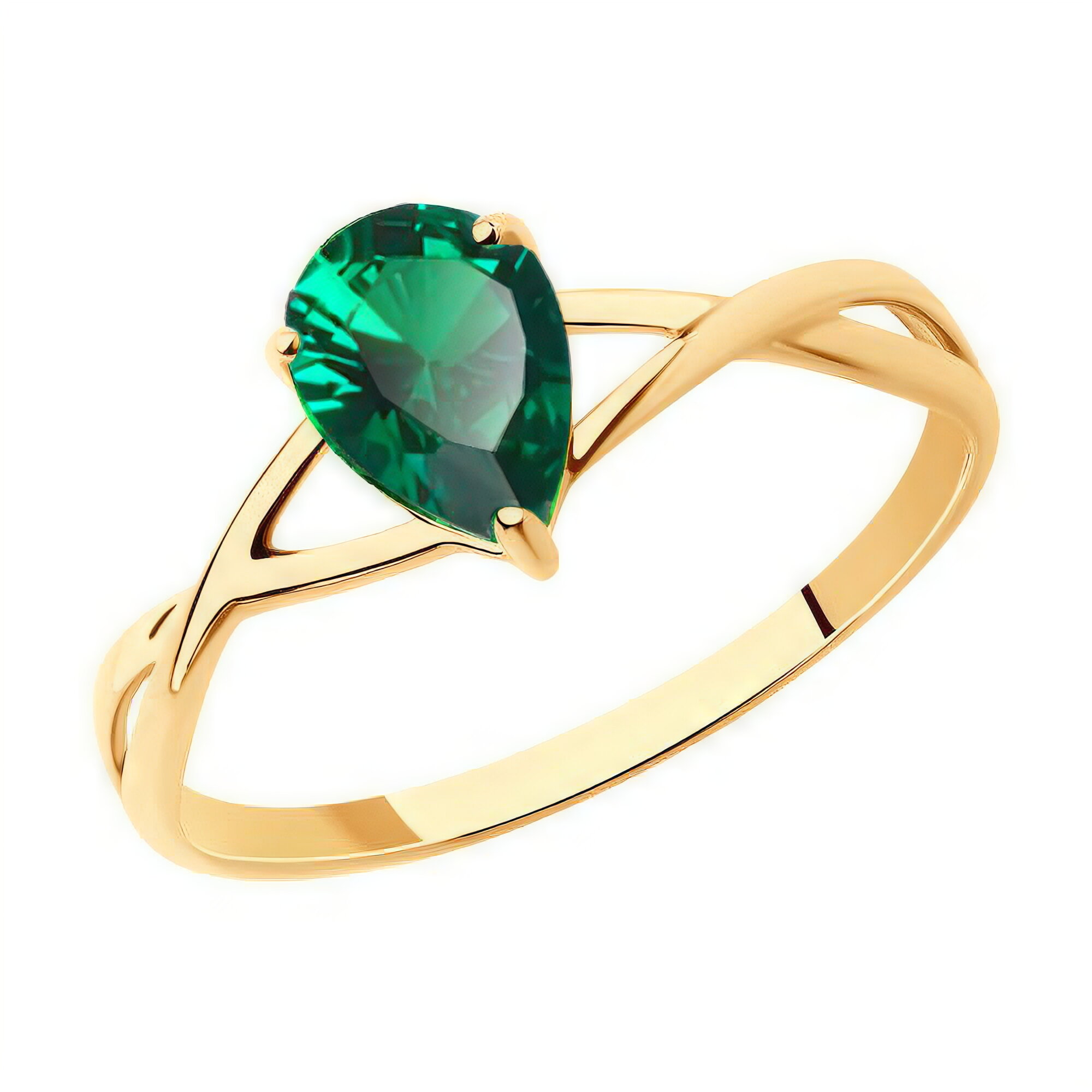 Кольцо, красное золото, 585 проба, изумруд синтетический