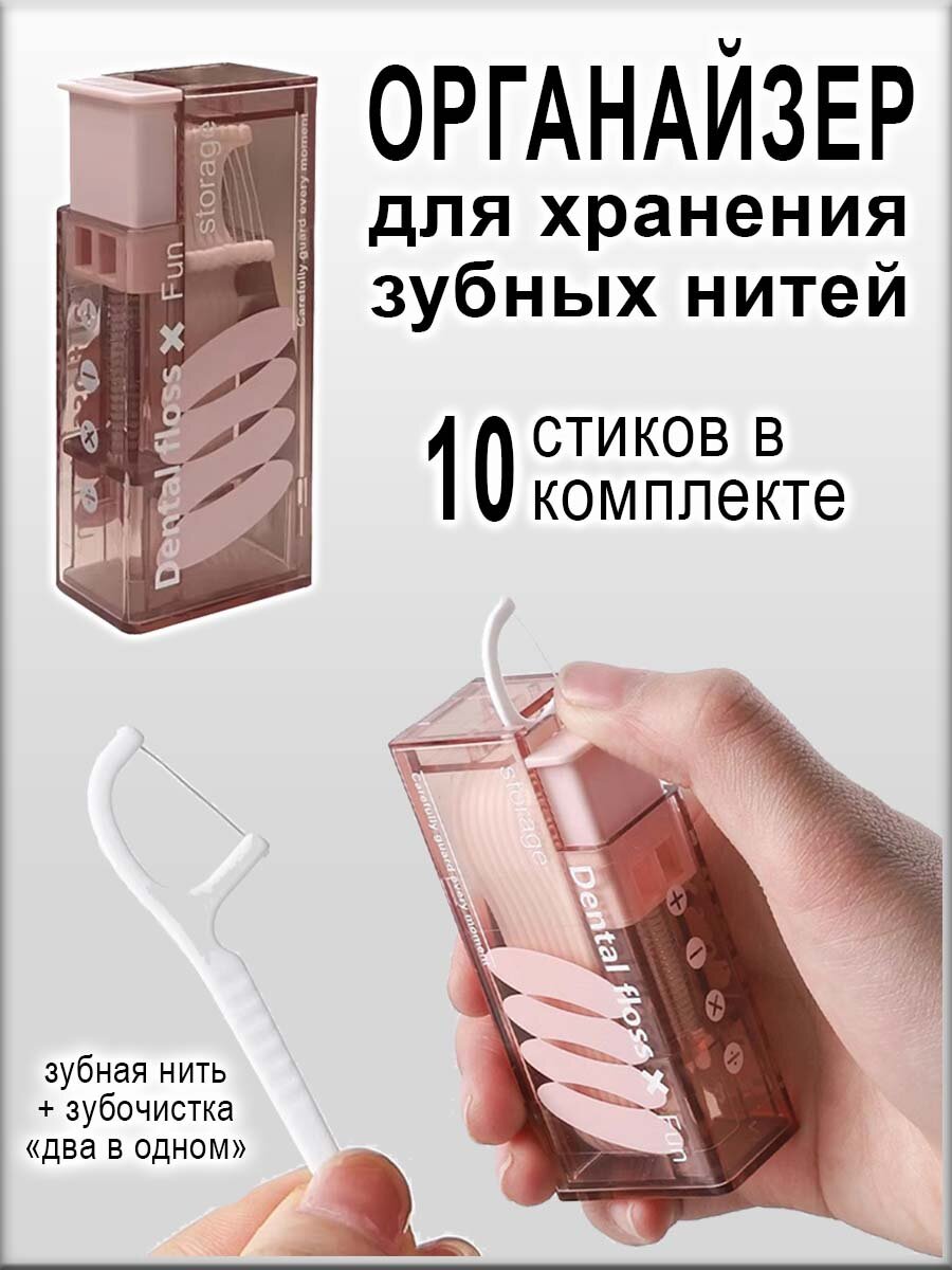 Органайзер-диспенсер для хранения зубных нитей; многоразового использования; розовый