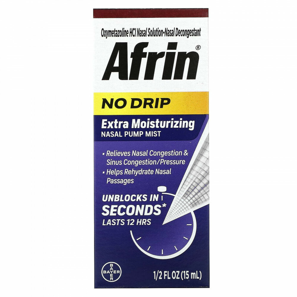 Afrin, No Drip, увлажняющий спрей для носа, 15 мл (1/2 жидк. унц.)