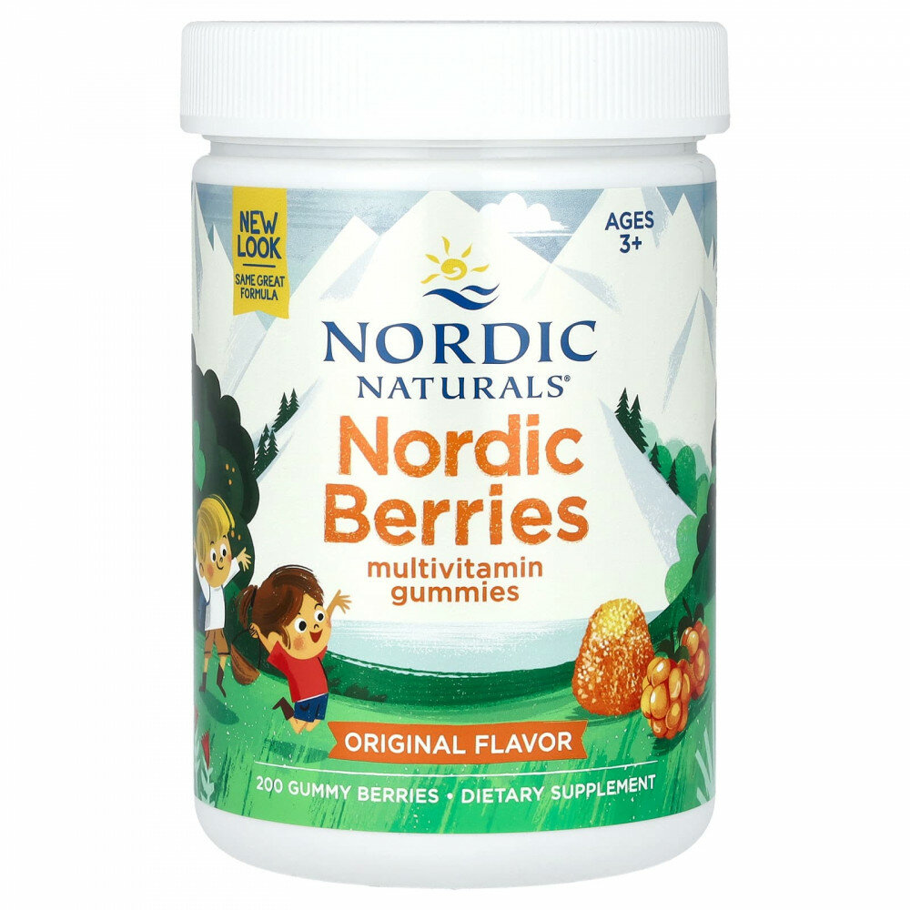 Nordic Naturals, Nordic Berries, мультивитаминные жевательные таблетки, для детей от 3 лет, апельсин и лимон, 200 жевательных таблеток