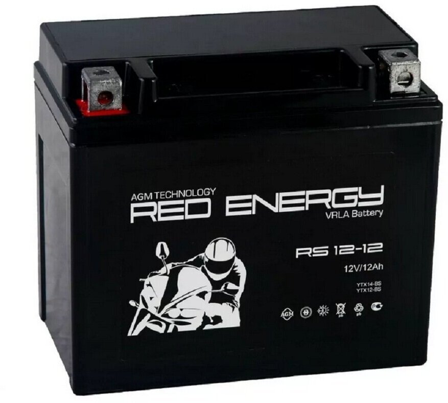 Стартерный мото аккумулятор Delta (RED ENERGY Li-ion) RS 1212 12В/10Ач, клемма Болт + гайка Ø 6 мм (150х86х131мм (136мм)