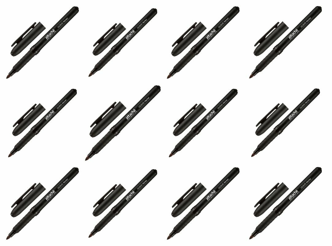 Attache Selection Маркер для CD c резиновой манжетой черный, 12 шт/