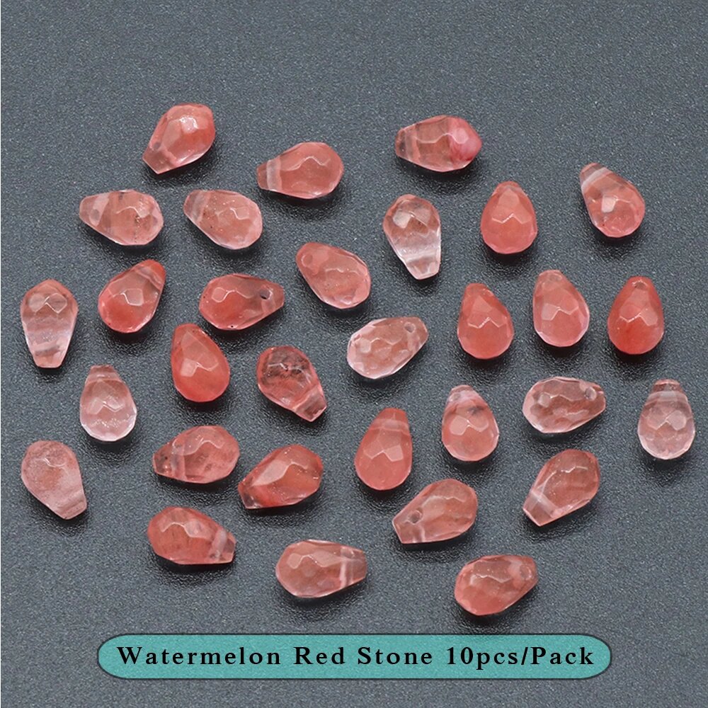 Каплевидные бусины из натурального камня 6х9 мм, 10 шт. Розовый, Watermelon Red Stone