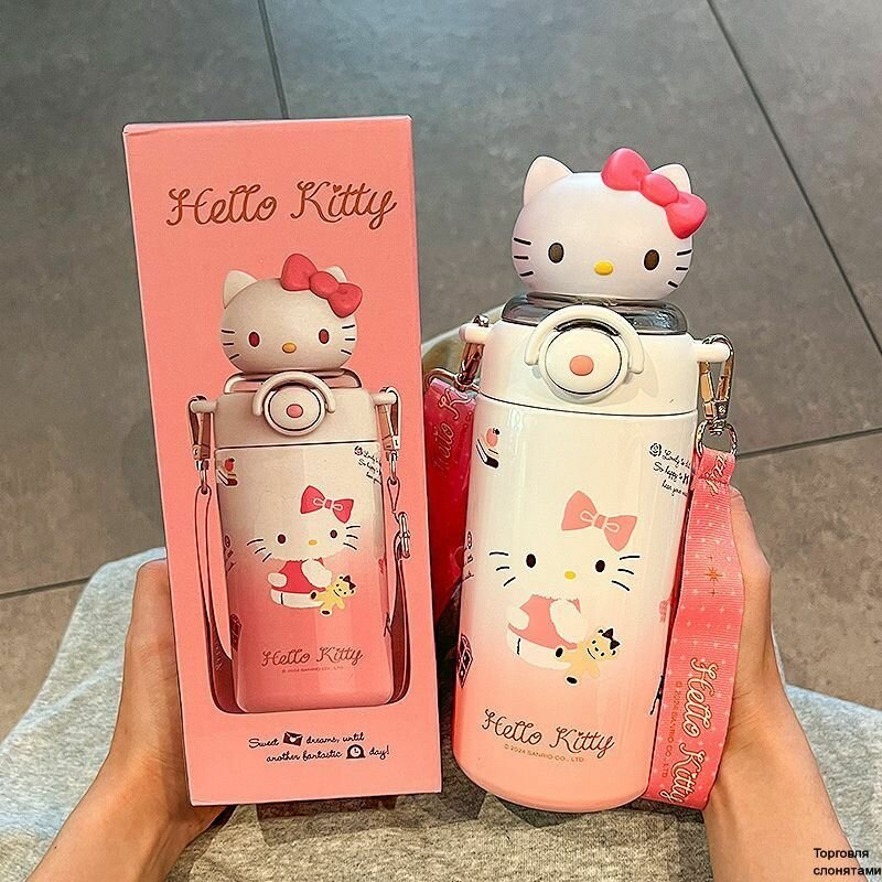 Термокружка "Hello Kitty", нержавеющая сталь, 600мл, цвет светло-розовый
