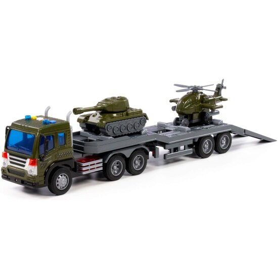 Игрушка инерционная Полесье 77056 Сити, автомобиль-трейлер (со светом и звуком) + танк Штурм, вертолёт Штурм