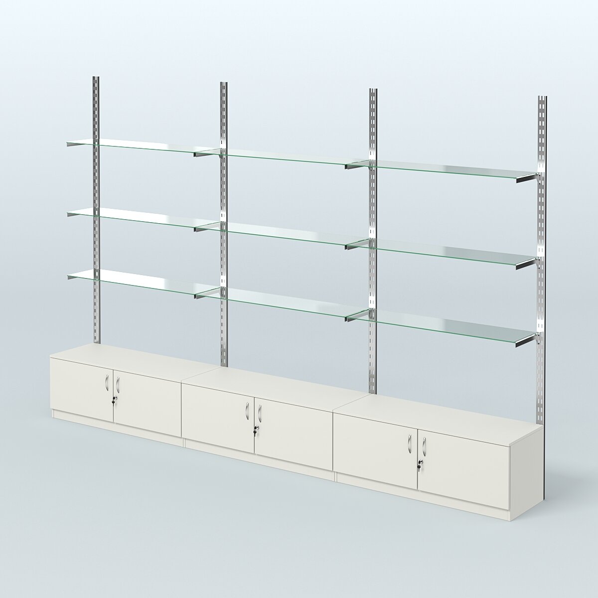 Система глобал с девятью прозрачными полками и тумбами Т21 №14 (3600 мм), Белый