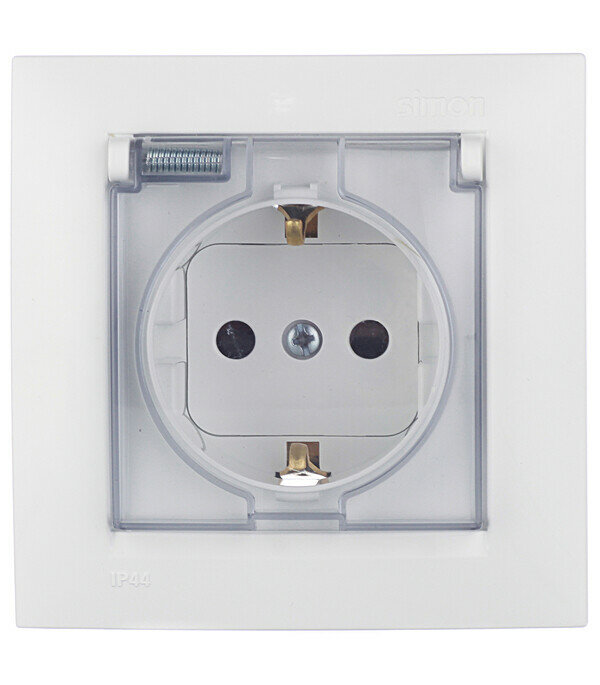 Розетка Simon 15 встраиваемая белая со шторками с крышкой 1590450-030