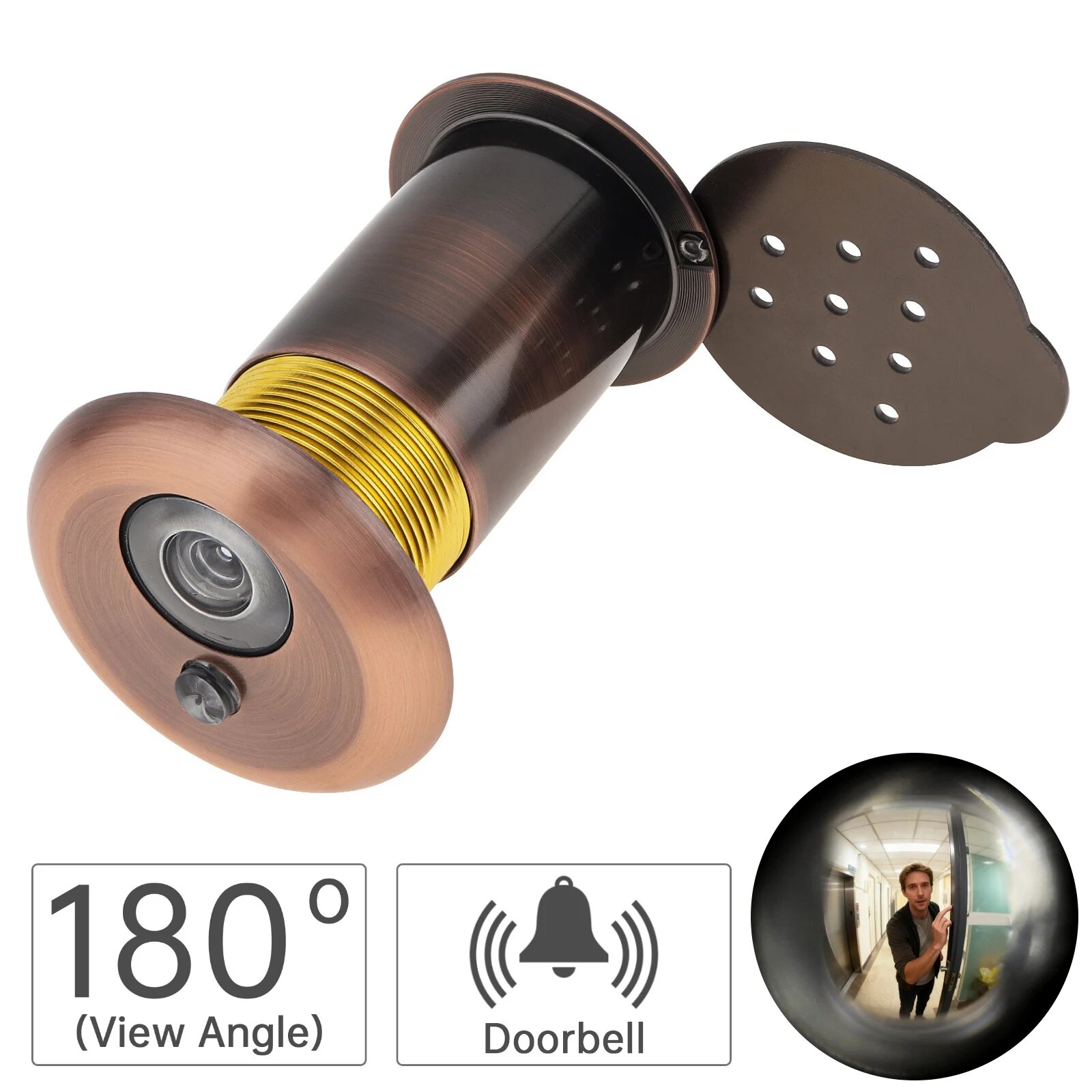 Дверной глазок 35 мм 180 градусов красный бронза