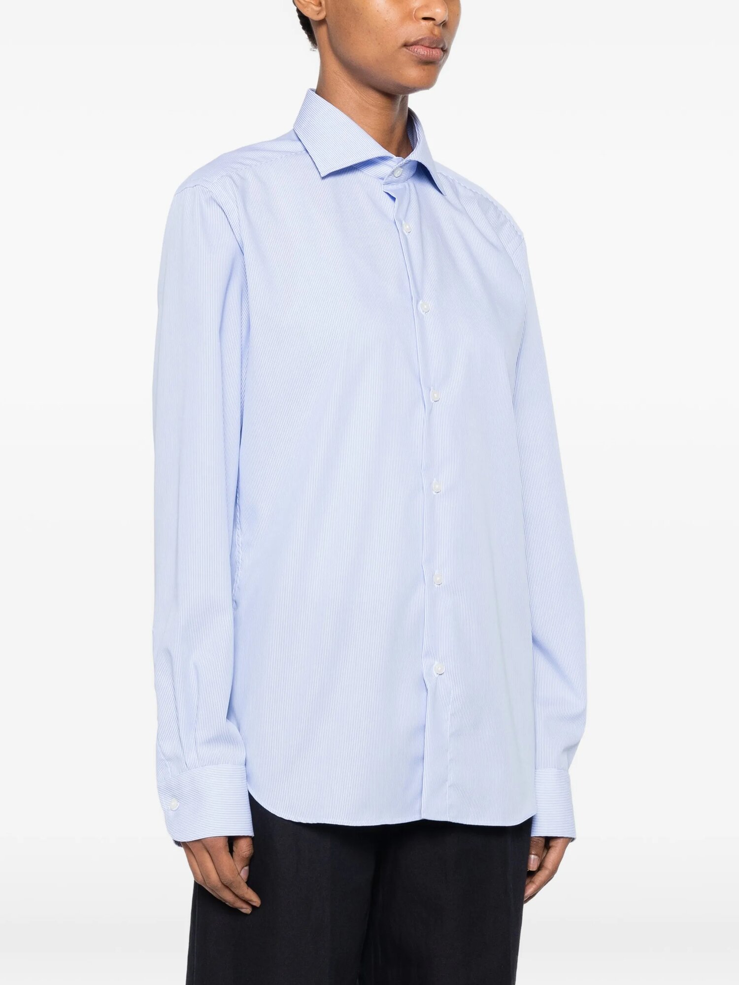 Рубашка vela shop Vertical-stripe shirt, размер 38, Синий принт — фото 1