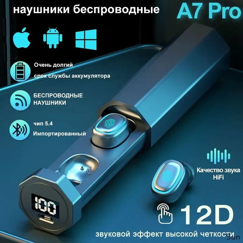 Наушники беспроводные с микрофоном Amyzavls A7 TWS блютуз для iPhone, Bluetooth, USB, черный