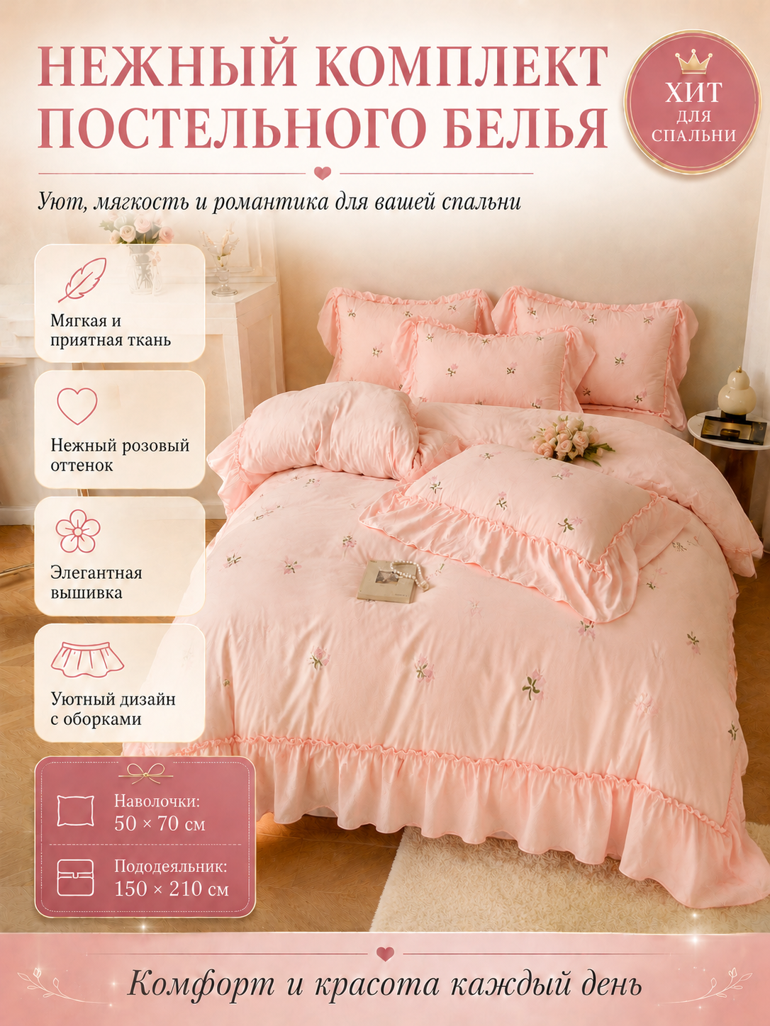 Комплект постельного белья, Поплин, Евро,150*210 наволочки 50x70штуки
