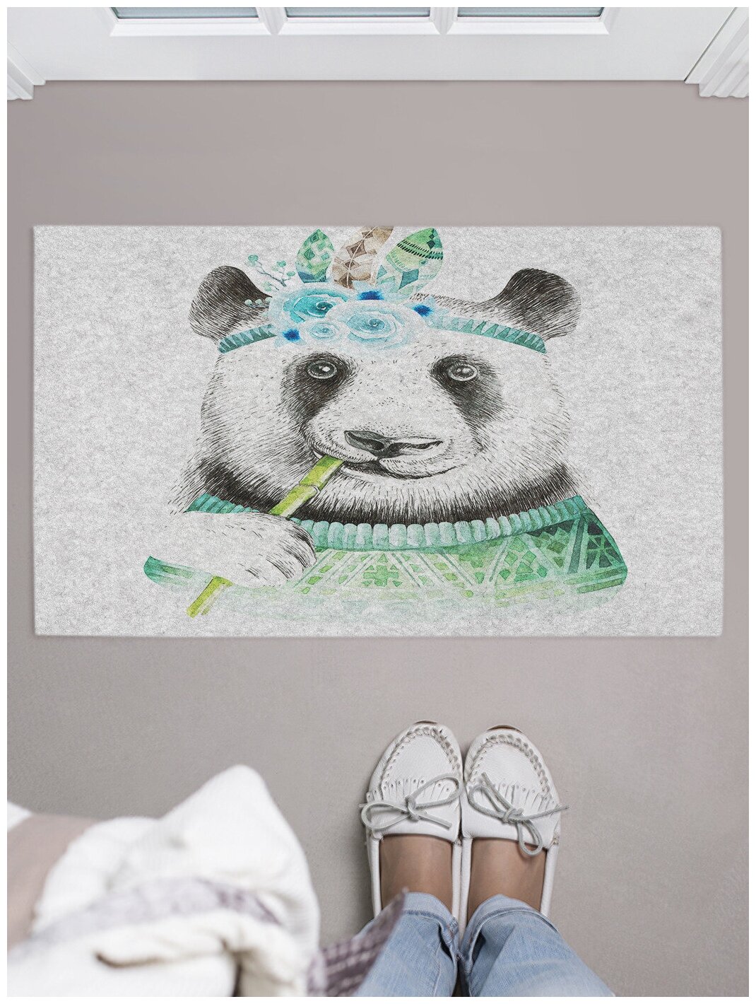 Коврик придверный в прихожую с принтом "Крутышка панда" 45x75 см , JoyArty