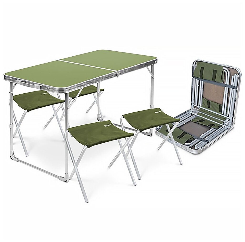 Походный комплект Ника складной стол, пластик, влагостойкий, 50х100 см, 4 стула, цвет Хаки