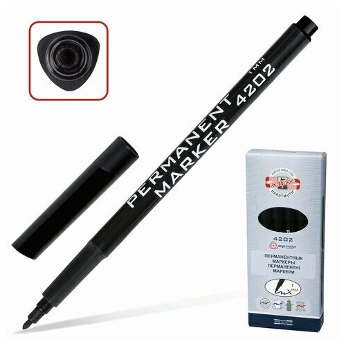 6 шт, Маркер перманентный (нестираемый) KOH-I-NOOR, черный, круглый наконечник, 1 мм, 7742023801KSRU