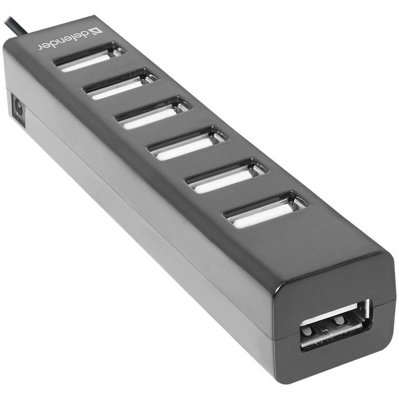 Разветвитель USB Defender Quadro Swift USB2.0, 7 портов, черный, 260834