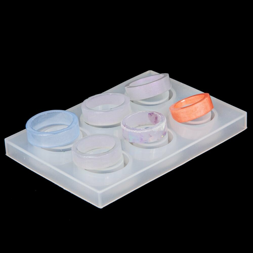 Силиконовый молд для изготовления 6 плоских колец (размер -17,16,15,14,13 мм.) из эпоксидной смолы