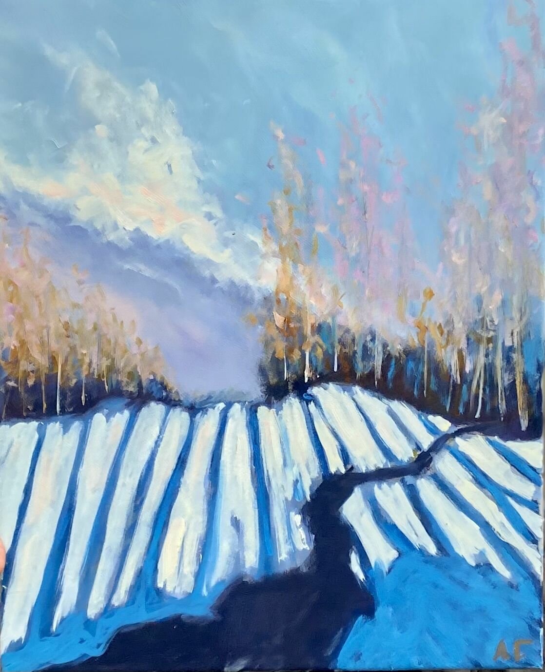 Зимний пейзаж Карелия. Картина маслом современный художник С. Петербург