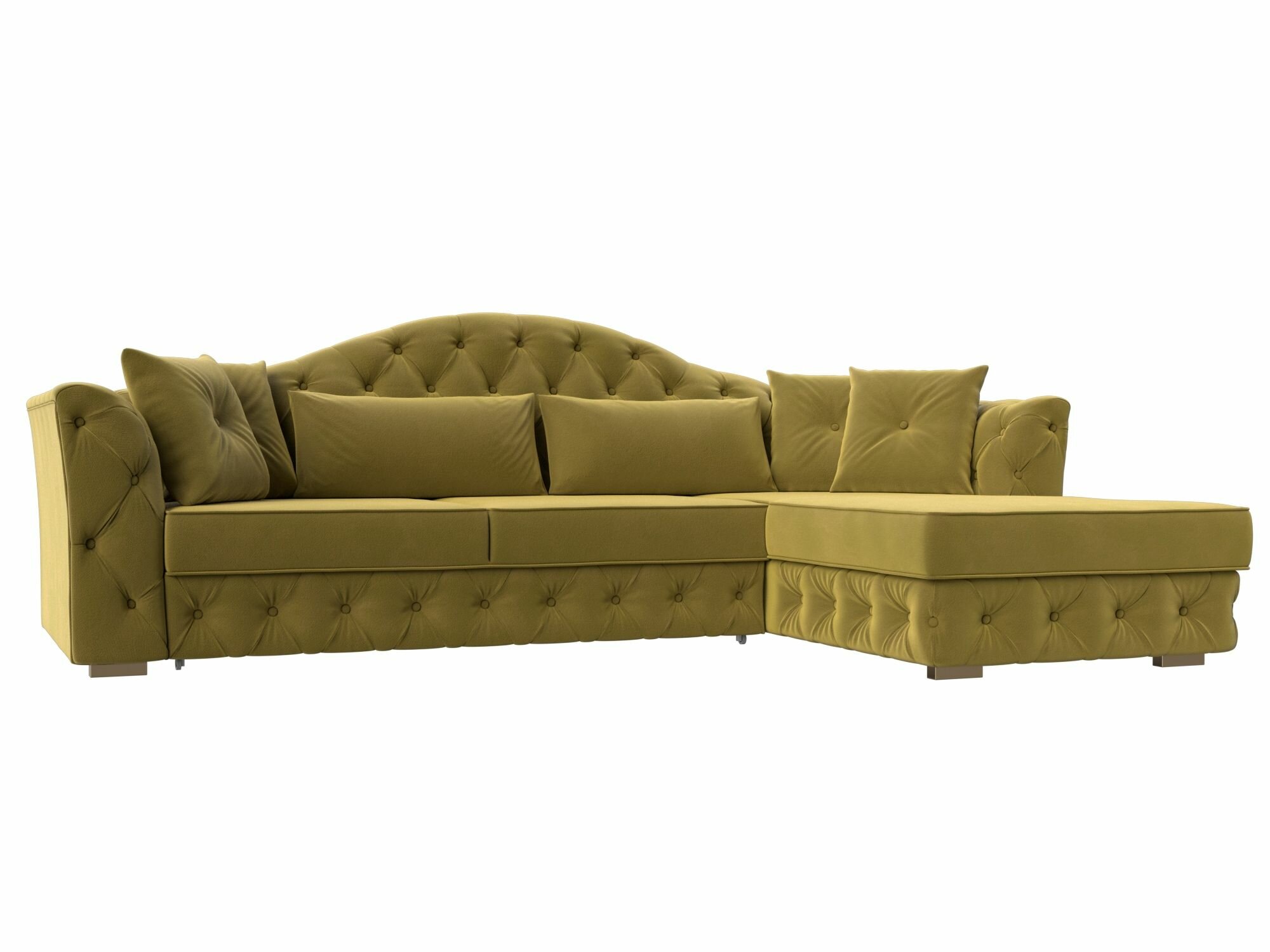 Диван угловой Артис правый угол, микровельвет, механизм дельфин, желтый, 250x181x97см. Хит Диванов