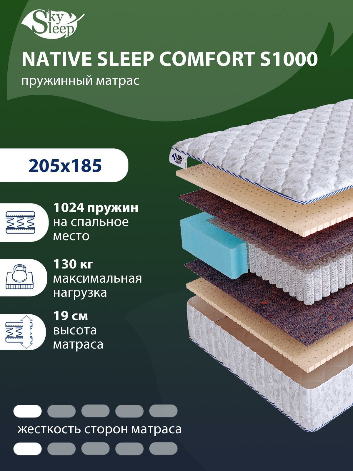 Матрас 205x185 ортопедический пружинный SkySleep NATIVE SLEEP COMFORT S1000