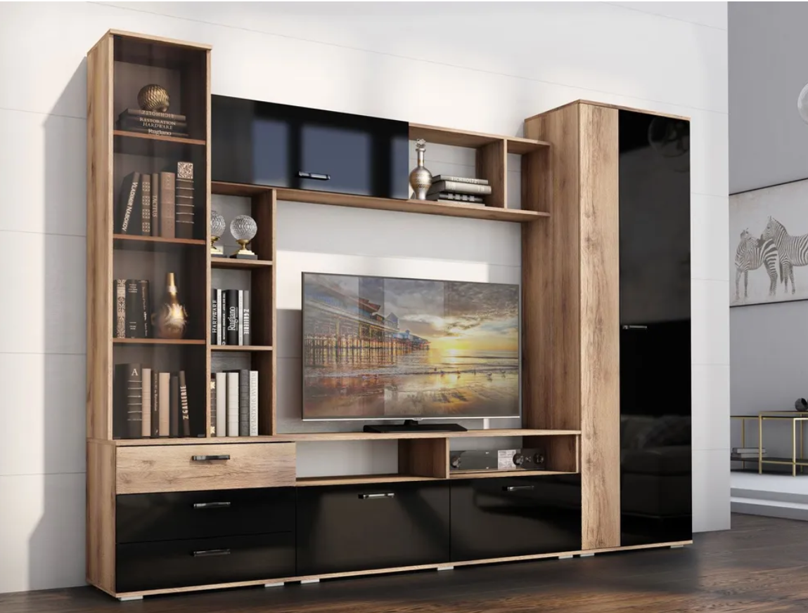 Гостиная Крокус Эра Дуб Делано/Черный глянец