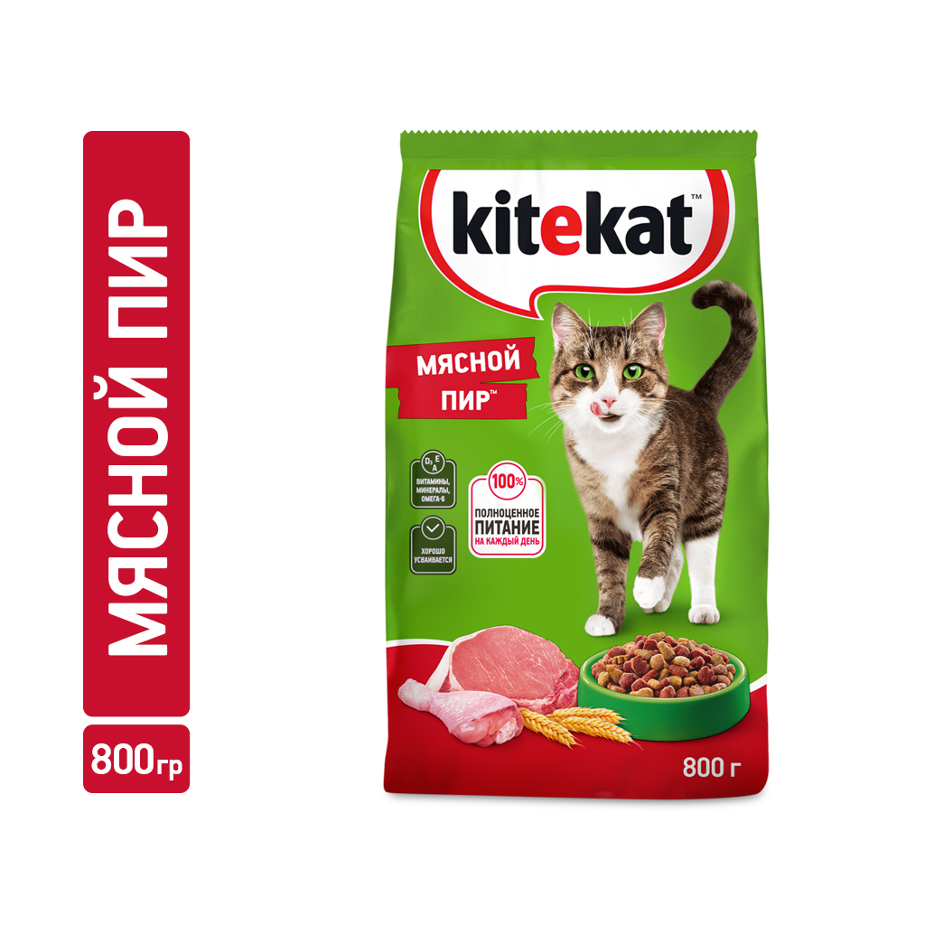 Корм сухой для кошек KITEKAT Мясной пир, 800г