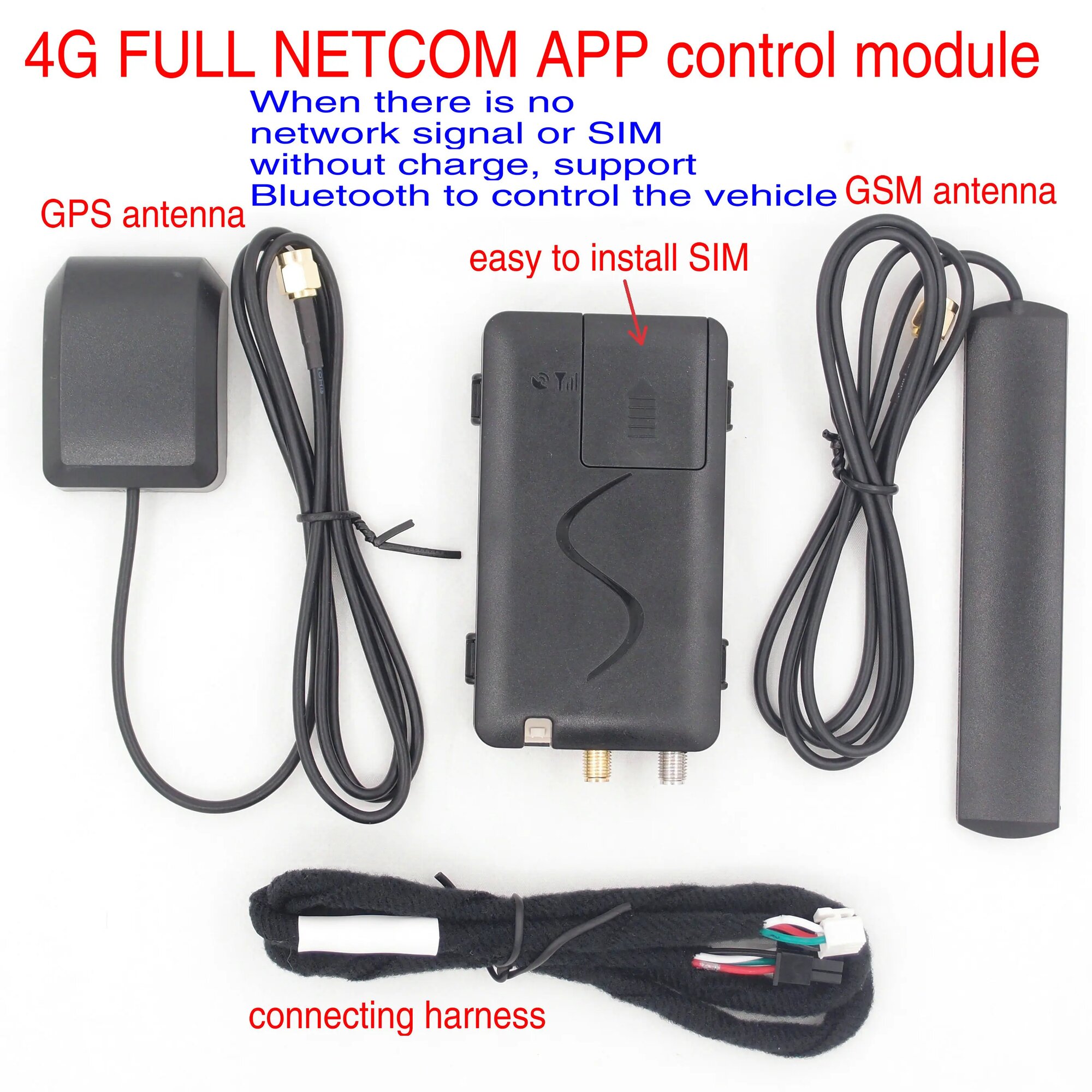 4G GPS GSM модуль управления авто Netcom, GPS антенна