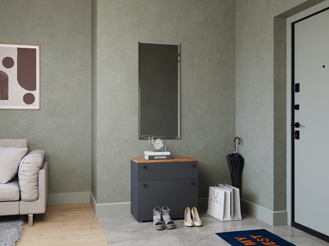 Прихожая МебельЛэнд24 Квели - 12 Графит 65x35x200 серый с тумбой с 1 зеркалом