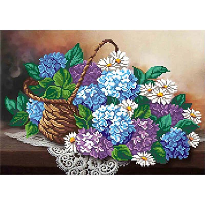 Канва/ткань с рисунком для вышивания бисером №3 50 см х 40 см Г-088 Сирень и ромашки
